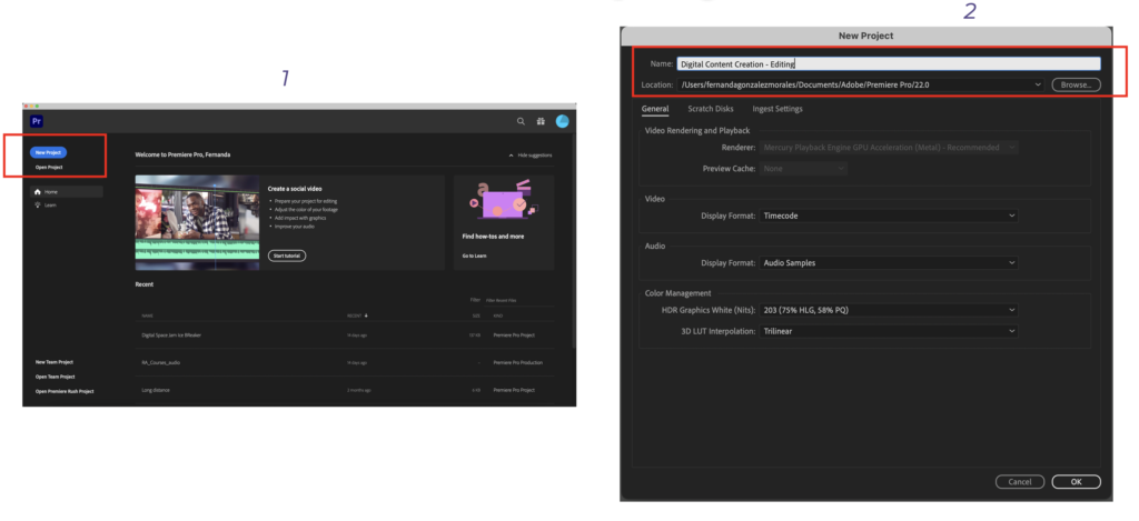 Editing: creating a project - OLA - English